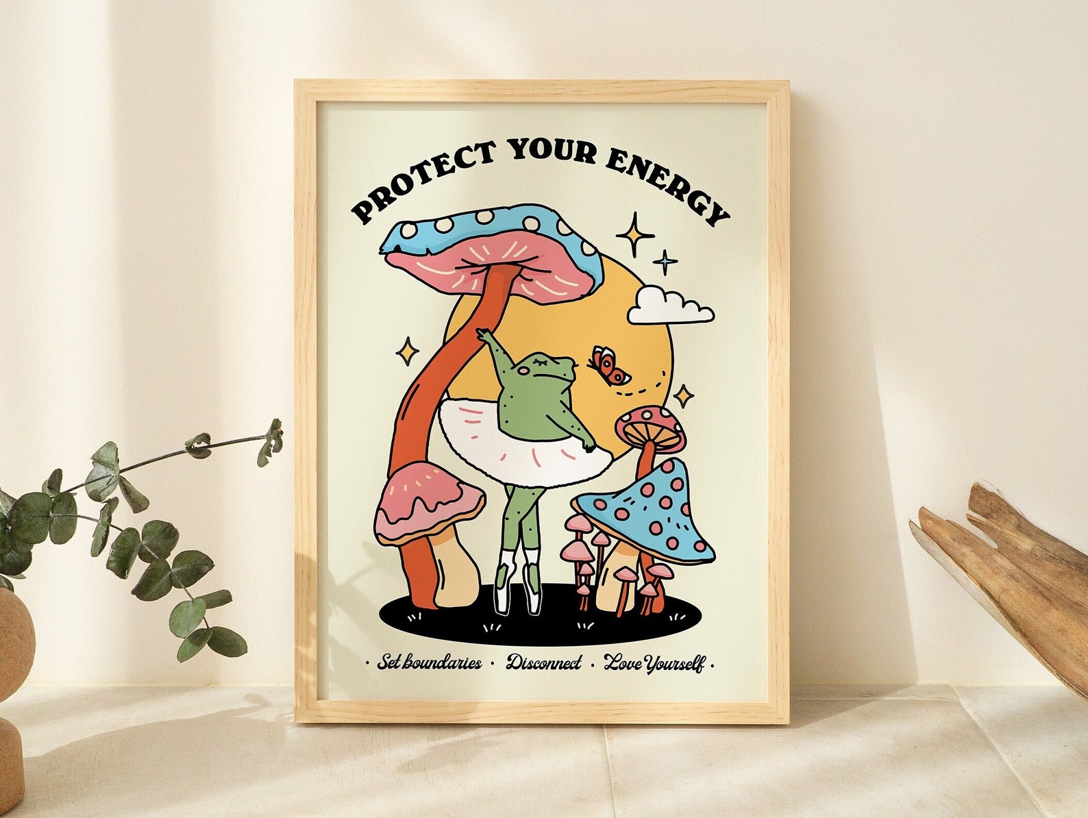 FRAMED Groovy Frog Print, Ballerina Vintage Style Prints, Retro ...