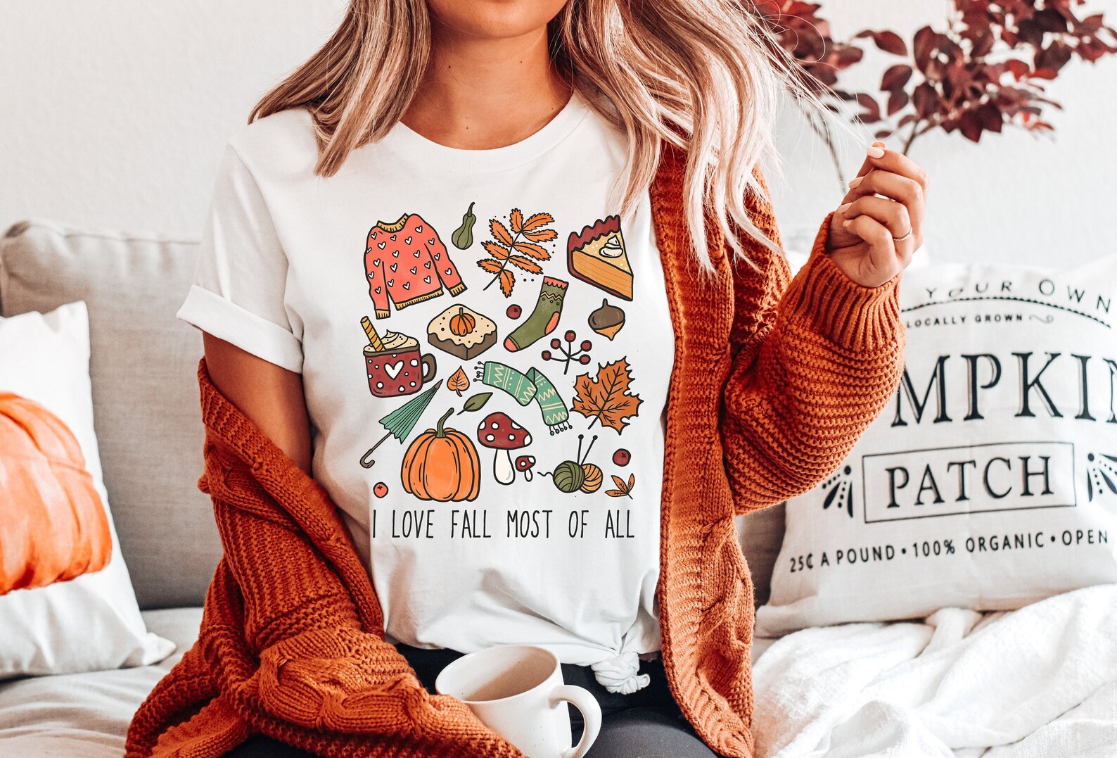 Fall Shirts for Women, Fall Favorites Tee, Women's Thanksgiving Shirt ...