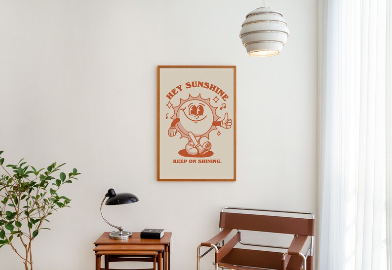Sun Retro Character Wall Art, Retro Quote Wall Print, Digital Download ...