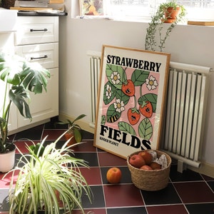 Retro Strawberry Poster, Botanical Print, Flower Market Poster, Flowers ...