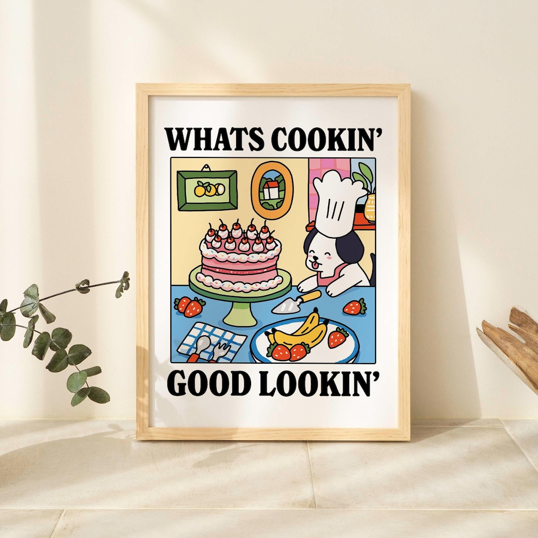 Whats Cookin Good Lookin Dog Print, Kitchen Dining Room Decor, Cute ...