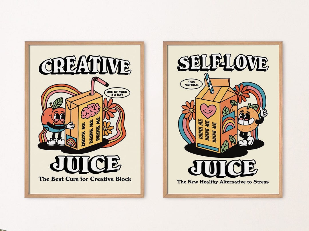 SET OF 2 Groovy Juice Retro Wall Prints, Positive Quotes, Gallery Wall ...