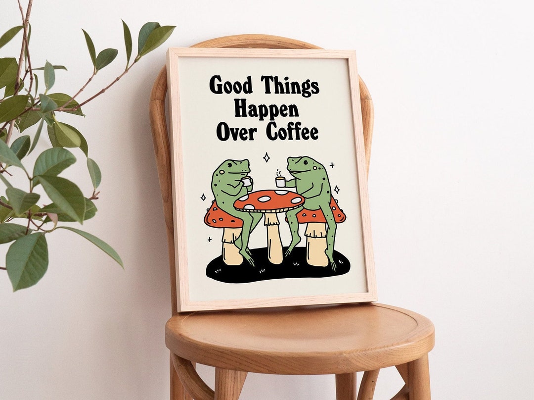 Retro Coffee Print, Frog Poster, Coffee Shop Decor, Frog Art ...