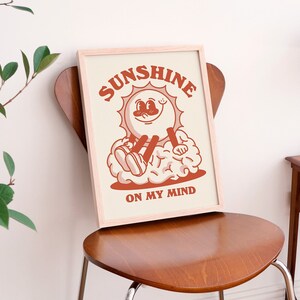 Sunshine Retro Character Wall Art, Positive Quote Wall Print, Cute Wall ...