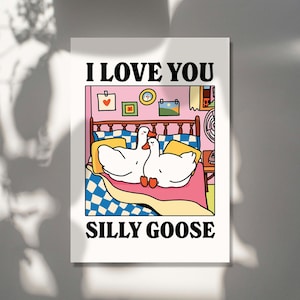 Silly Lil Goose Romantic Poster, Romantic Duck Print, Pink I Love You ...