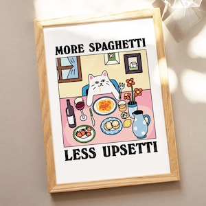 More Spaghetti Less Regretti Cat Print, Retro Diner Poster, Bistro ...