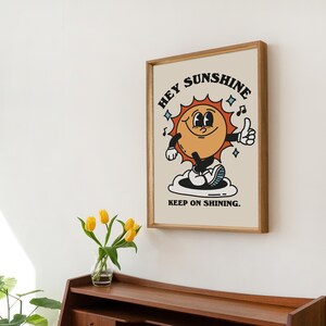 Sun Retro Character Wall Art, Retro Quote Wall Print, Vintage Wall ...
