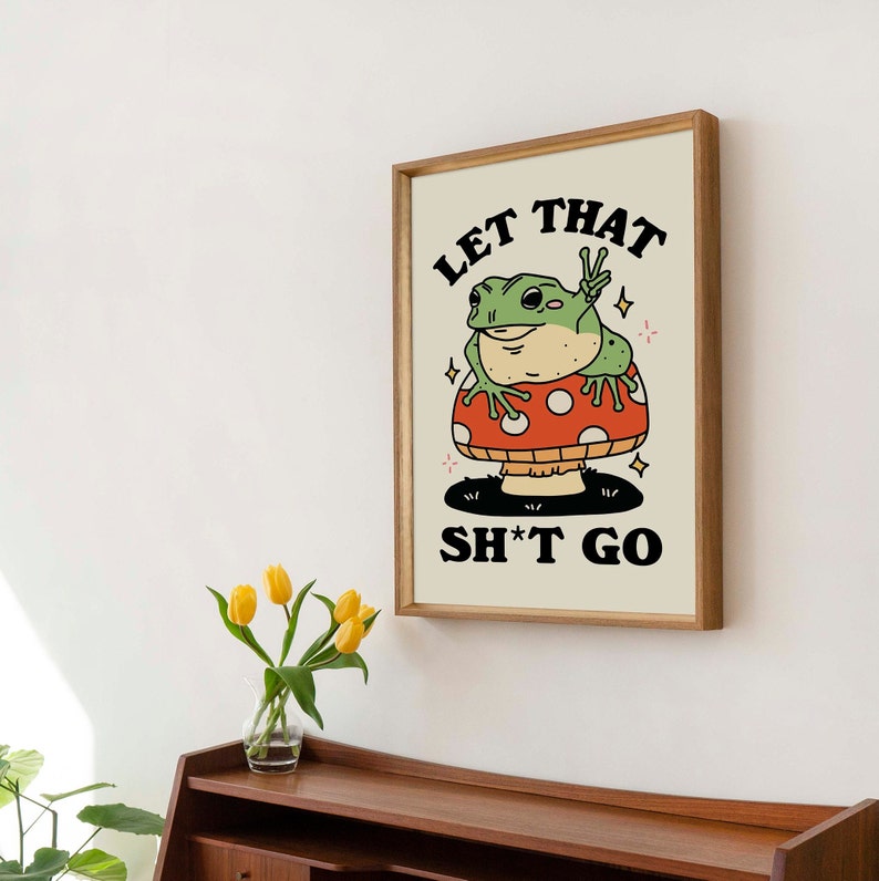 Retro Frog Poster, Funny Quote, Rude Bathroom Print, Frog Mushroom ...
