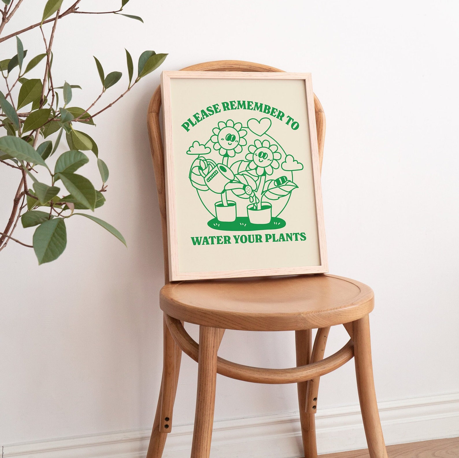 Green Retro Flowers Print, Quote Wall Print, Botanical Plants Poster ...
