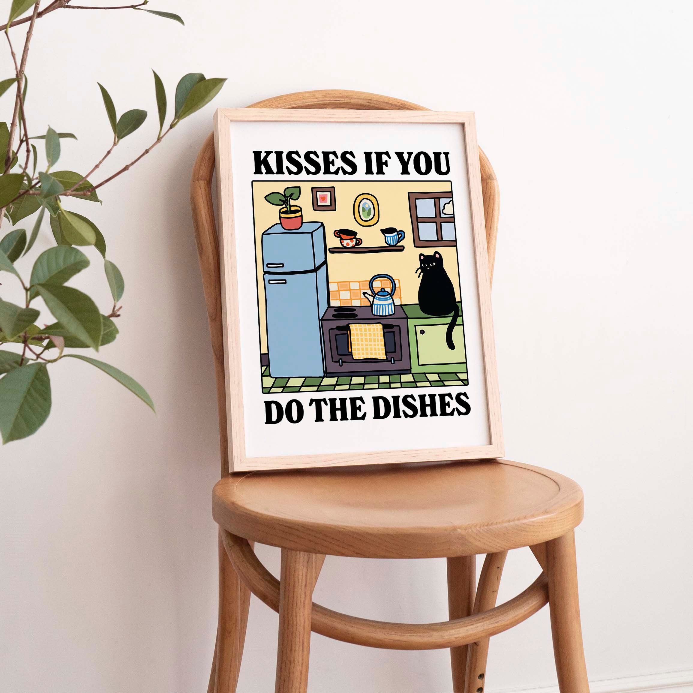 Kisses If You Do the Dishes Cat Print, Retro Diner Poster, Bistro ...