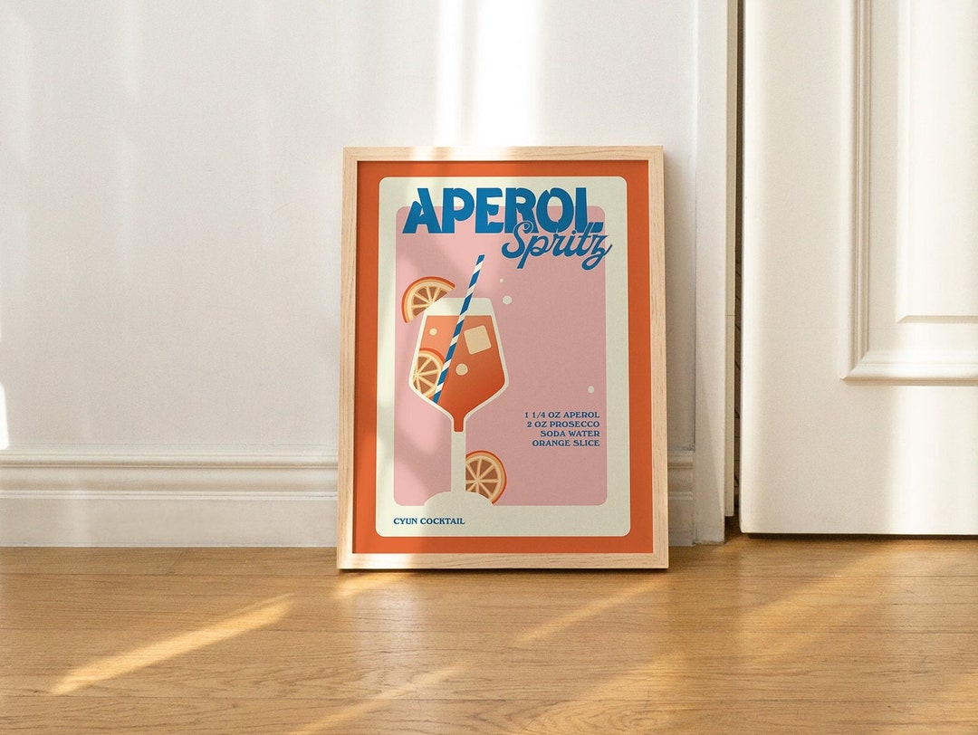 FRAMED Aperol Spritz Cocktail Print, Vintage Style Bar Poster, Retro ...