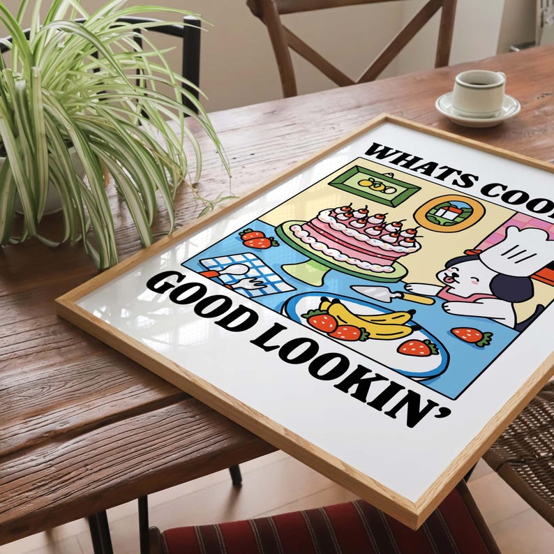Whats Cookin Good Lookin Dog Print, Kitchen Dining Room Decor, Cute ...
