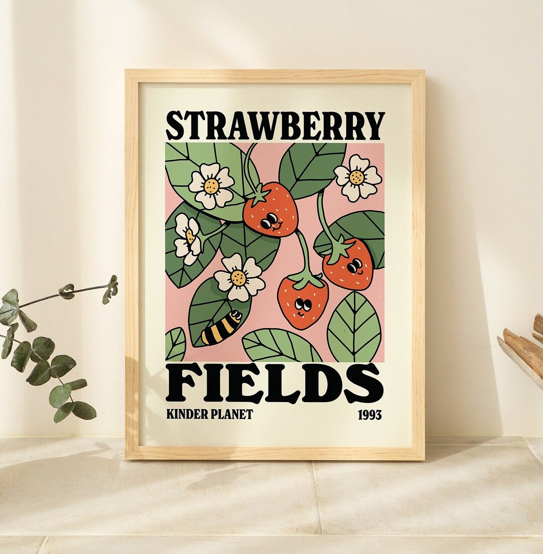 Retro Strawberry Poster, Botanical Print, Flower Market Poster, Flowers ...