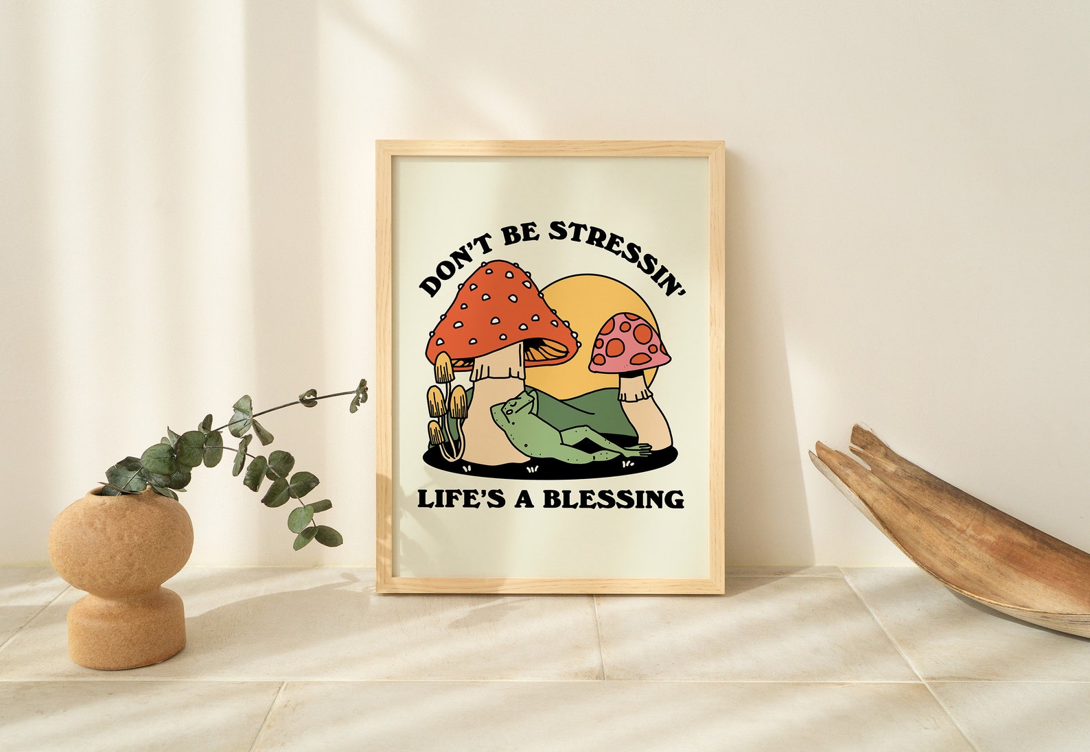Groovy Frog 70s Print Cute Frog Poster Retro Mushroom - Etsy