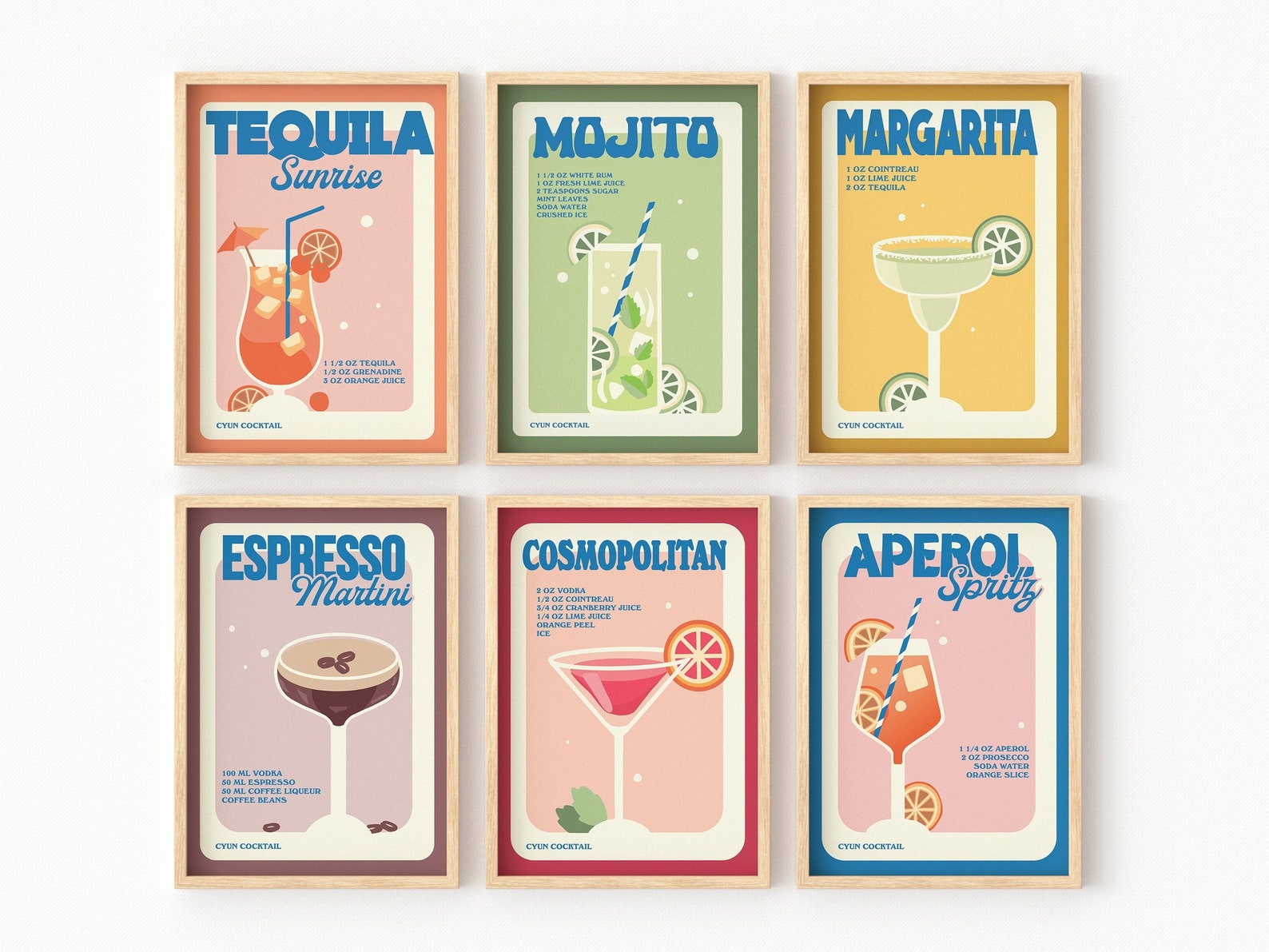 SET OF 6 Cocktail Prints Alcohol Bar Gallery Wall Print Set - Etsy