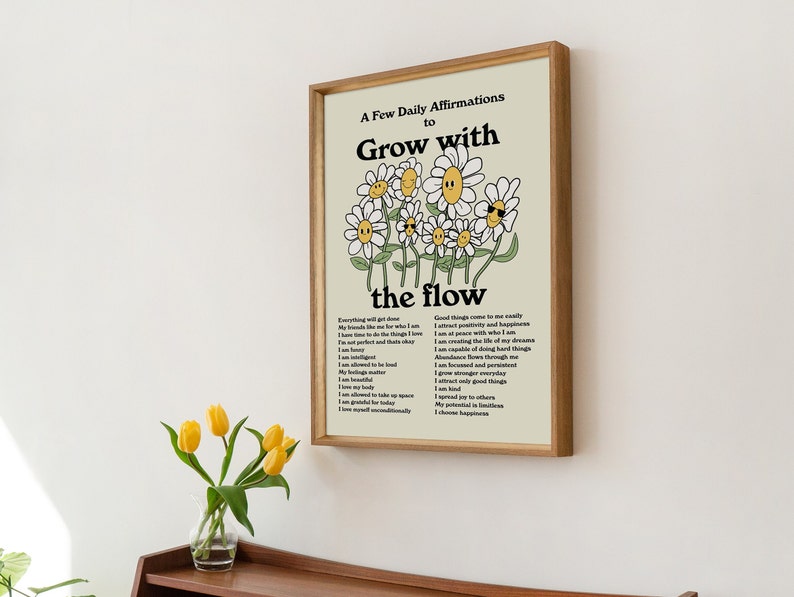 Affirmations Wall Print Aesthetic Flowers Poster Positive - Etsy
