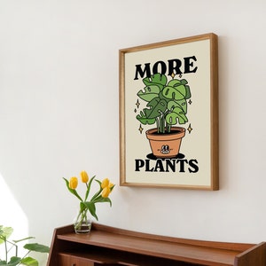 Retro Botanical Poster, More Plants Quote Print, Typographic Wall Decor ...