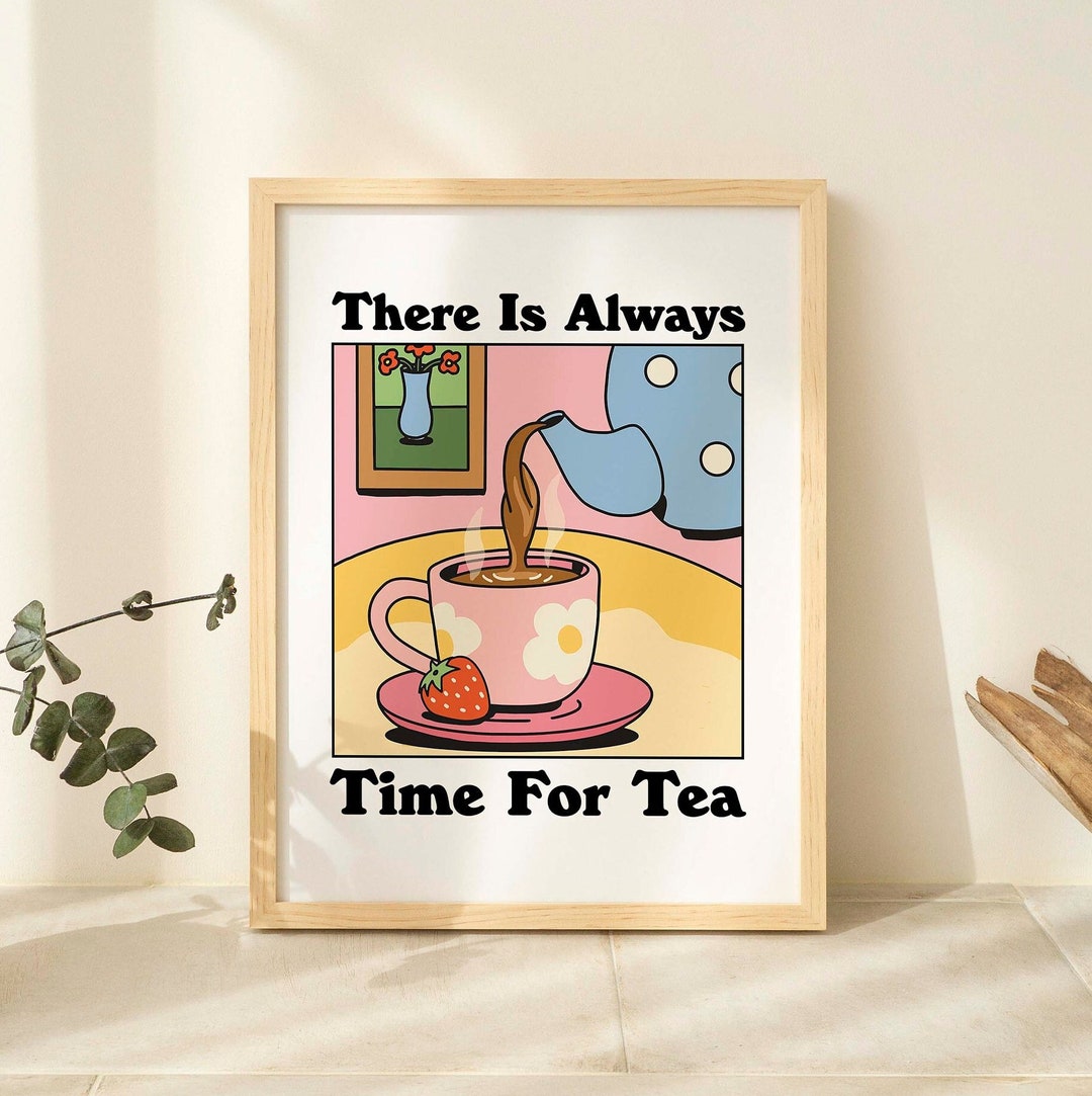 Cafe Tea Colorful Print, Retro Drink Poster, Pink Bistro Coffee Posters ...