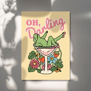 Retro Pinup Frog Wall Print, Oh Darling Quote, Vintage Style Burlesque ...