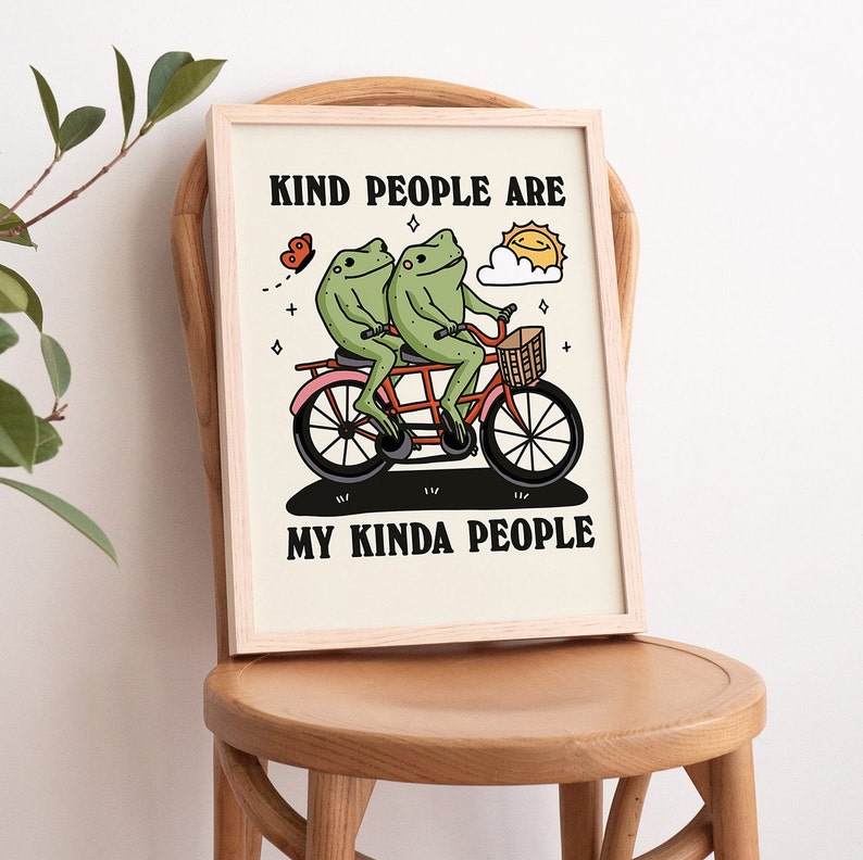 Frog Toad Illustration Wall Print, Retro Kindness Quote, Digital ...