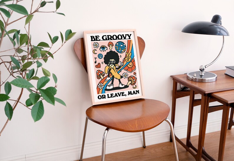 Groovy Retro Print, Funky Banana Poster, Be Groovy or Leave, 1980s ...