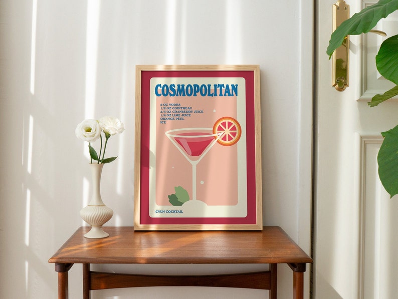 Cosmo Alcohol Poster Minimalist Cosmopolitan Print Kitchen - Etsy