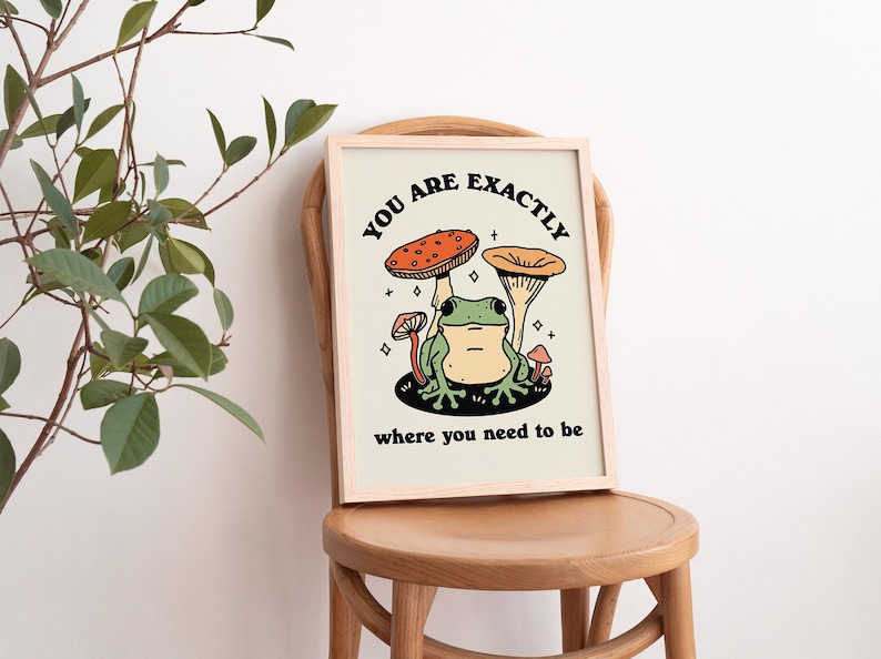 Retro Frog Poster Print Positive Quote Vintage Frog Mushroom - Etsy