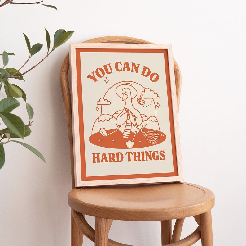 Cute Goose Wall Print, Motivation Quote, Retro Style Illustration ...