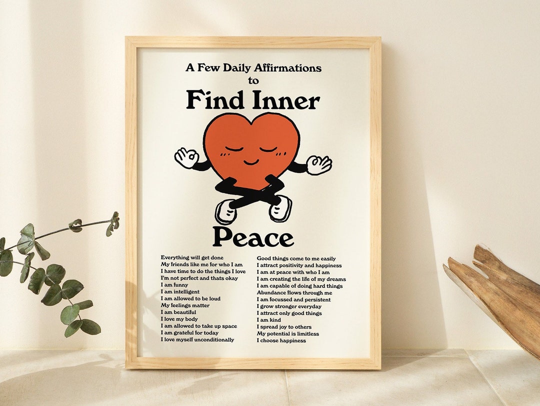 Daily Affirmations Wall Print, Retro Meditation Illustration, Cute ...