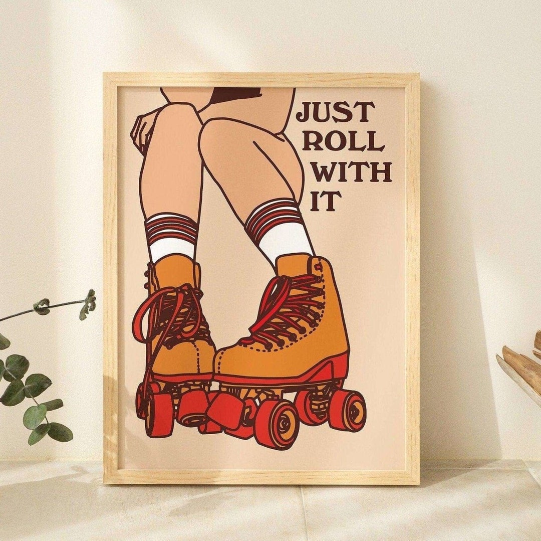 FRAMED Retro Roller Skates 80s Wall Print, Groovy 70s Wall Decor ...