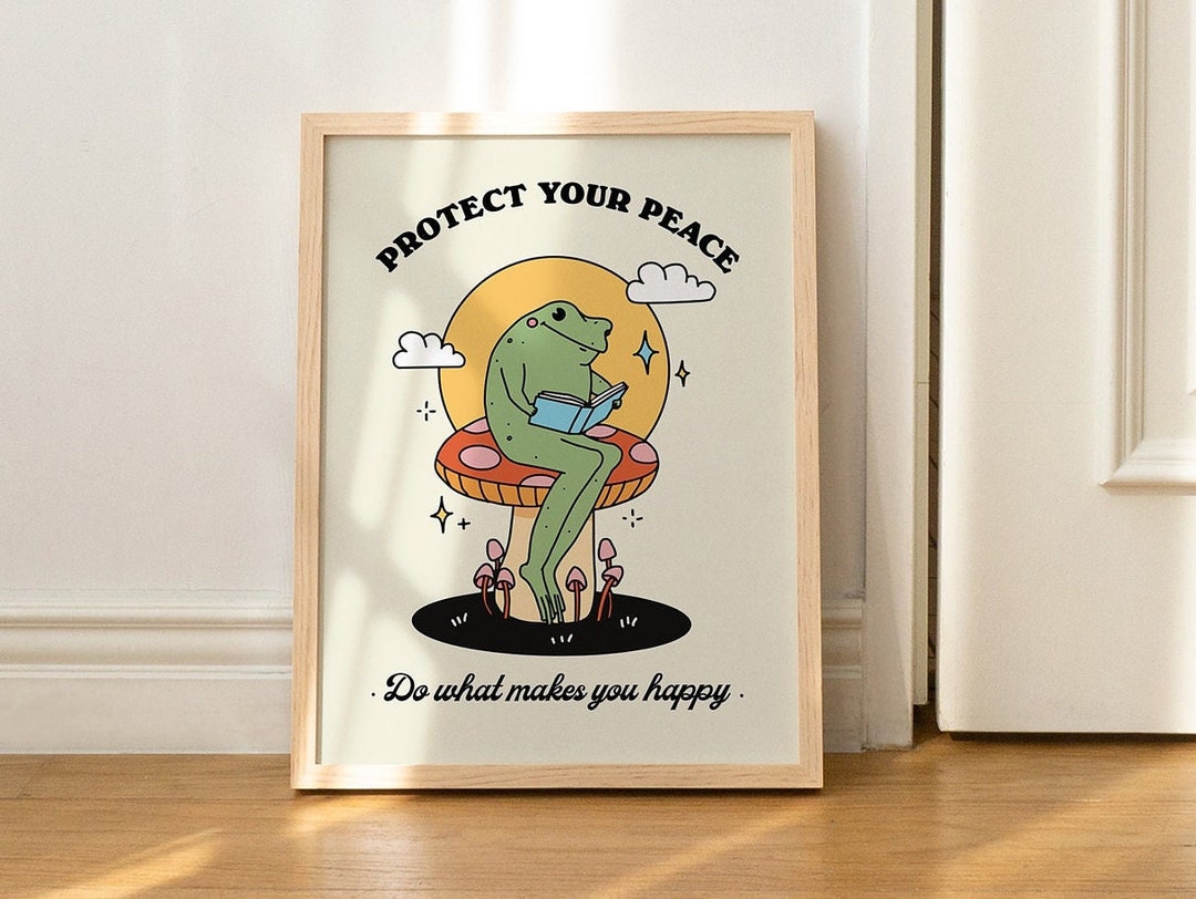 Groovy Frog 70s Print, Cute Book Poster, Retro Mushroom Digital ...