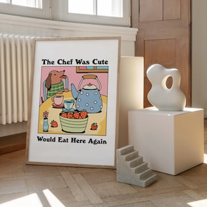 Cafe Dog Cute Print, Retro Drink Poster, Pink Bistro Coffee Posters ...