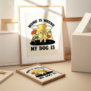 Cute Dog Print, Retro Home is Where My Dog is Poster, Eclectic Colorful ...