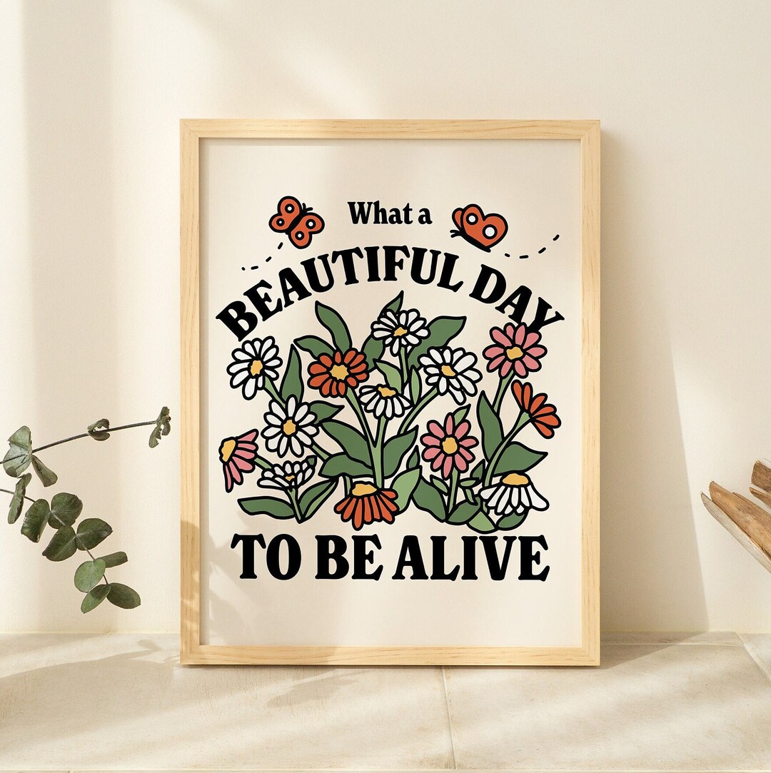 Retro Botanical Poster, Aesthetic Quote Print, Flower Market Wall Decor ...