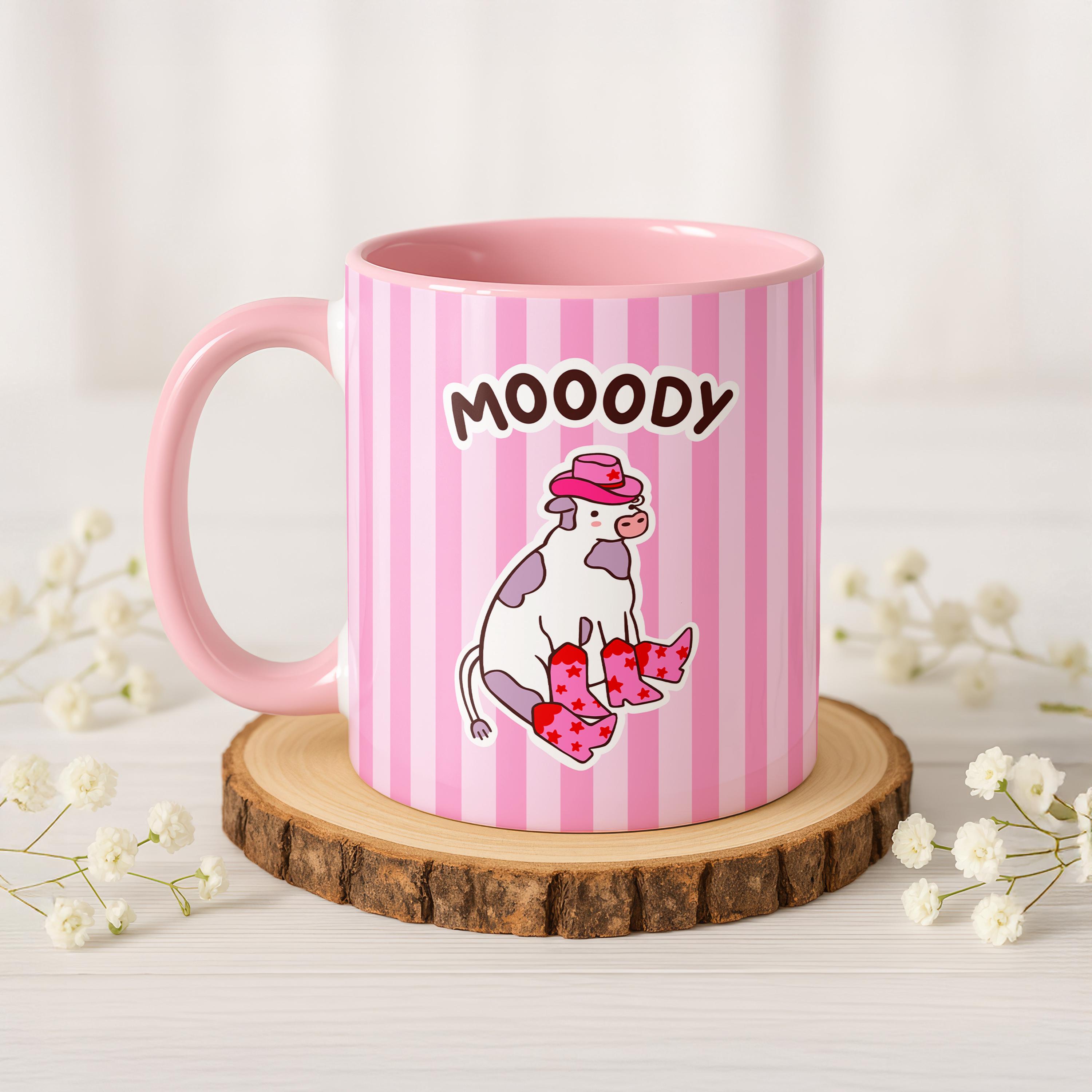 Moody Cow Pink Stripey Accent Mug, Cowboy Cow Coffee Cup Gifts Under 20 ...