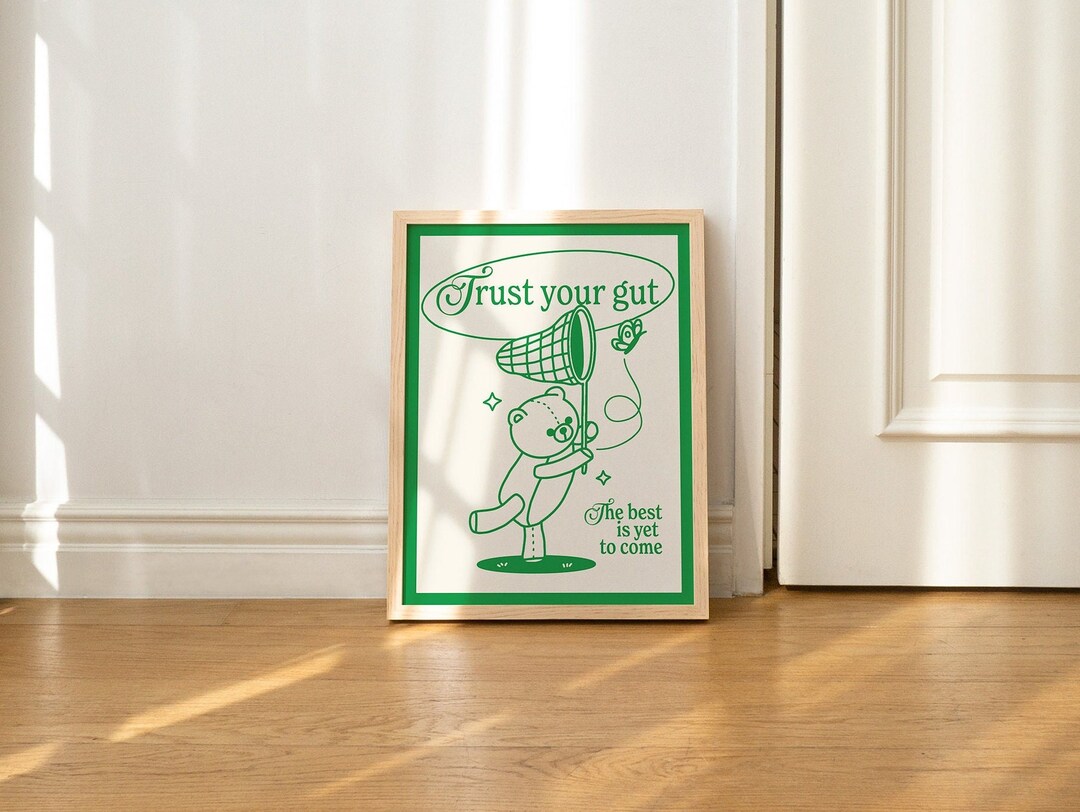 Retro Bear Print, Positive Quote Wall Print, Cute Butterfly Poster ...