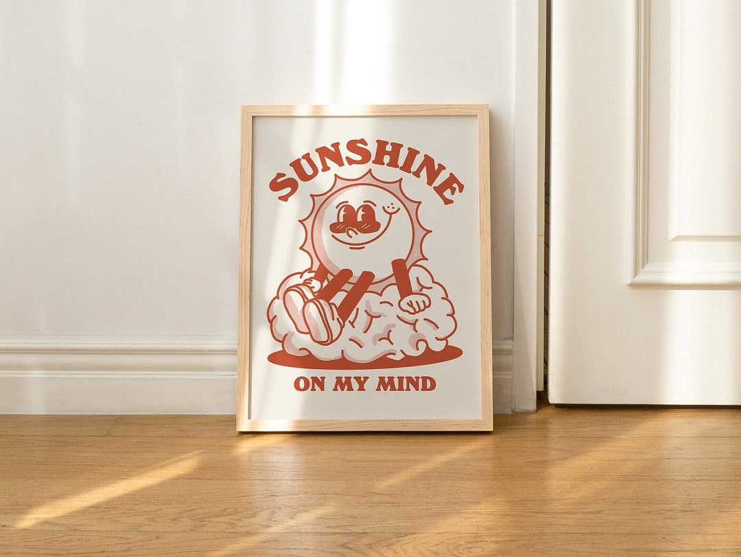 Sunshine Retro Character Wall Art, Positive Quote Wall Print, Cute Wall ...