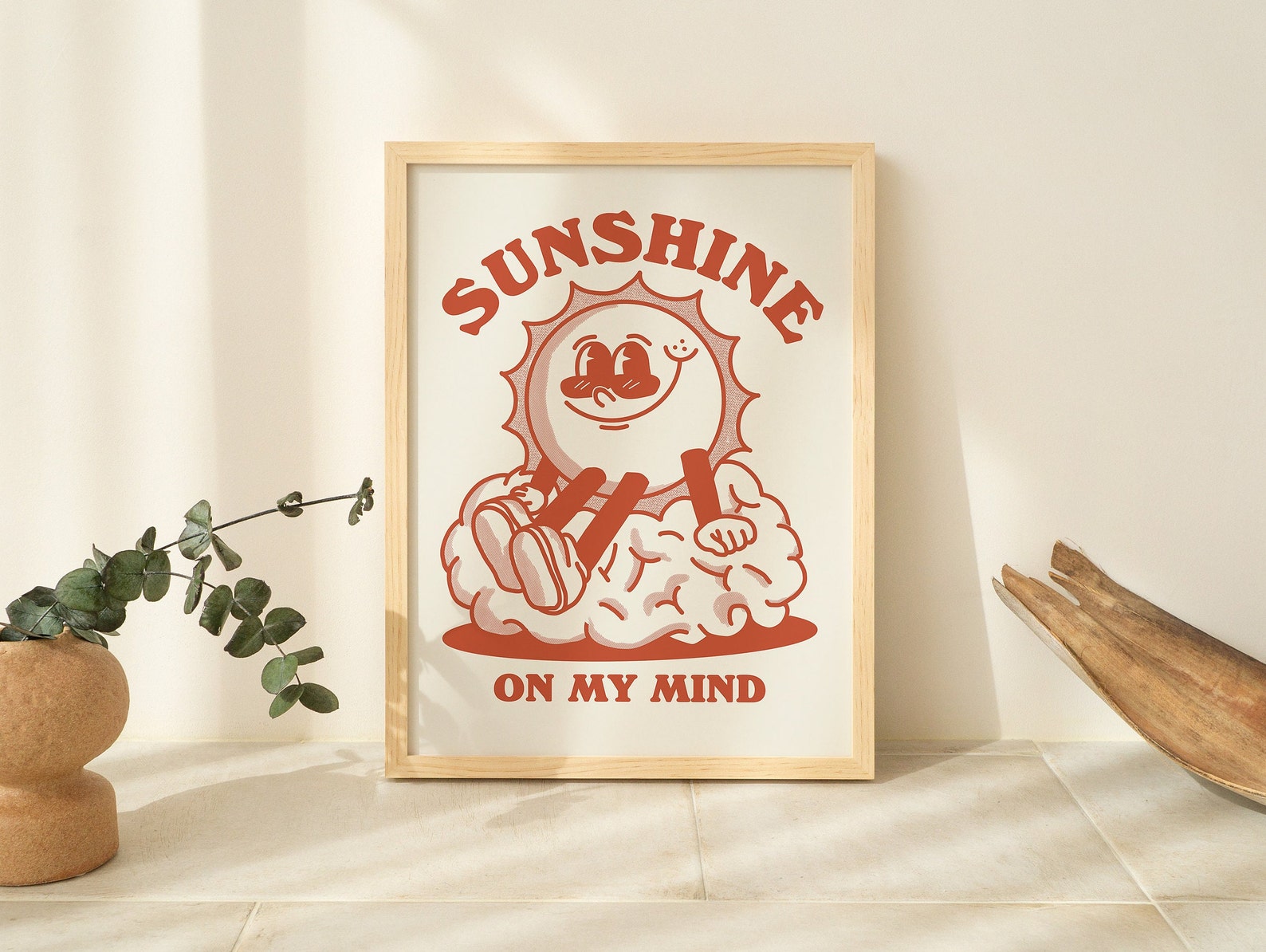 Sunshine Retro Character Wall Art, Positive Quote Wall Print, Cute Wall ...