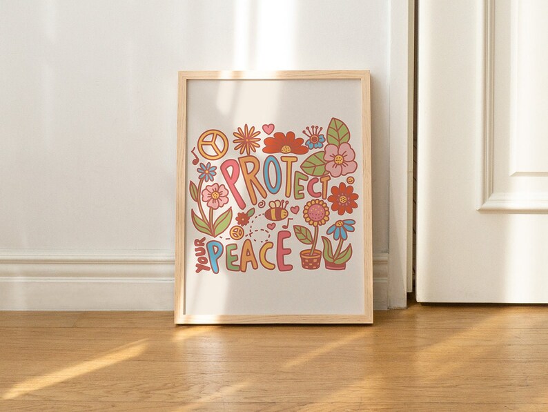 Retro Wildflower Poster Pastel Doodles Print Flower Market - Etsy