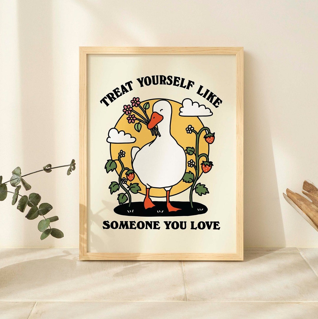 Strawberry Goose Wall Print, Cottagecore Farmhouse Quote, Retro ...