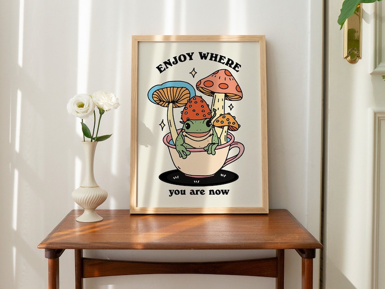 Cottagecore Frog Poster Print Retro Positive Quote Vintage - Etsy