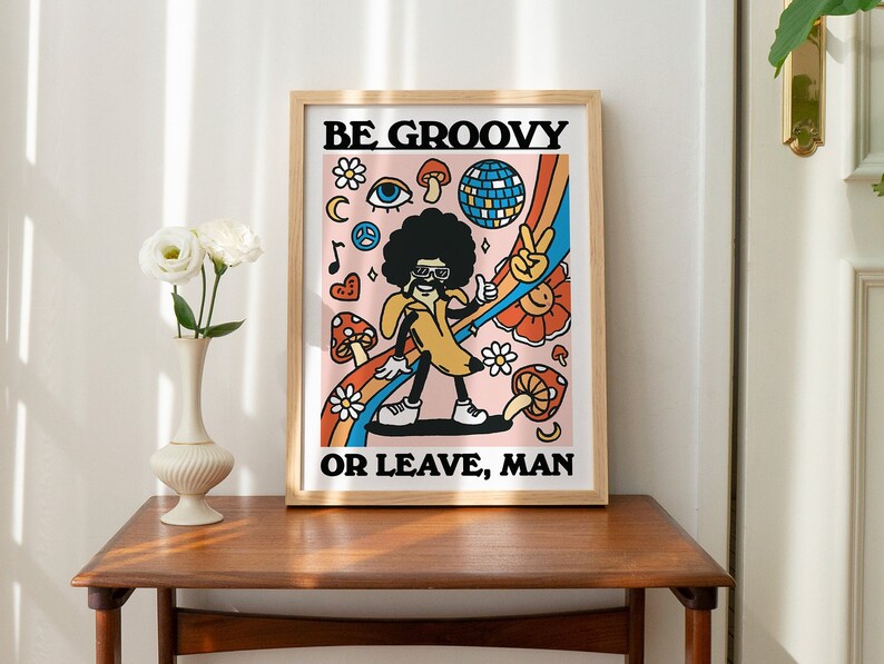 Groovy Retro Print, Funky Banana Poster, Be Groovy or Leave, 1980s ...