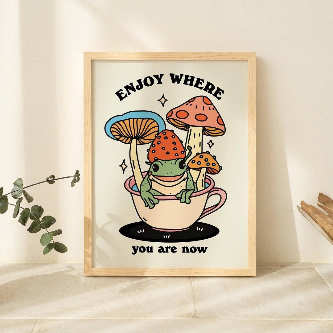 FRAMED Cottagecore Frog Poster Print, Retro Positive Quote, Cute Froggy ...