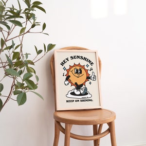 Sun Retro Character Wall Art, Retro Quote Wall Print, Vintage Wall ...