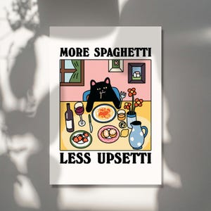 More Spaghetti Less Regretti Black Cat Print, Retro Diner Poster ...