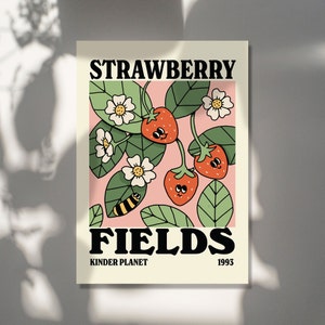 Retro Strawberry Poster, Botanical Print, Flower Market Poster, Flowers ...