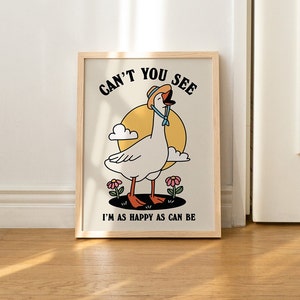 Retro Goose Wall Print, Happy Quote, Vintage Style Illustration ...