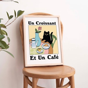 FRAMED French Cafe Cat Print, Croissant Poster, Cute Kitchen Poster ...