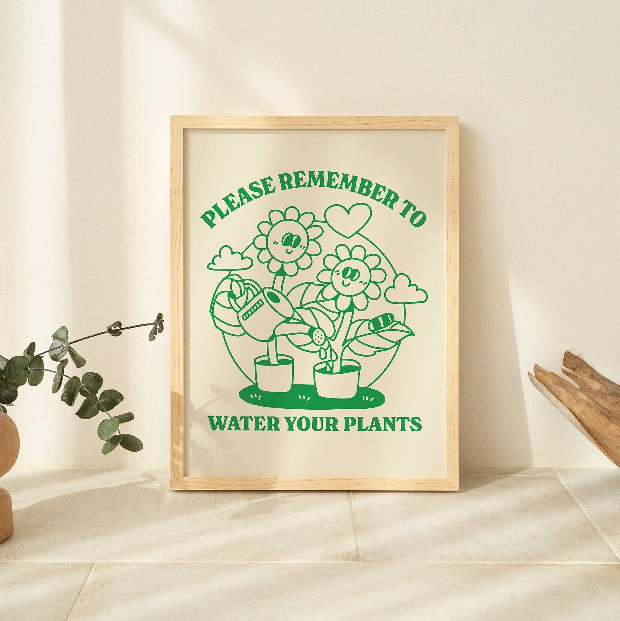 Green Retro Flowers Print, Quote Wall Print, Botanical Plants Poster ...
