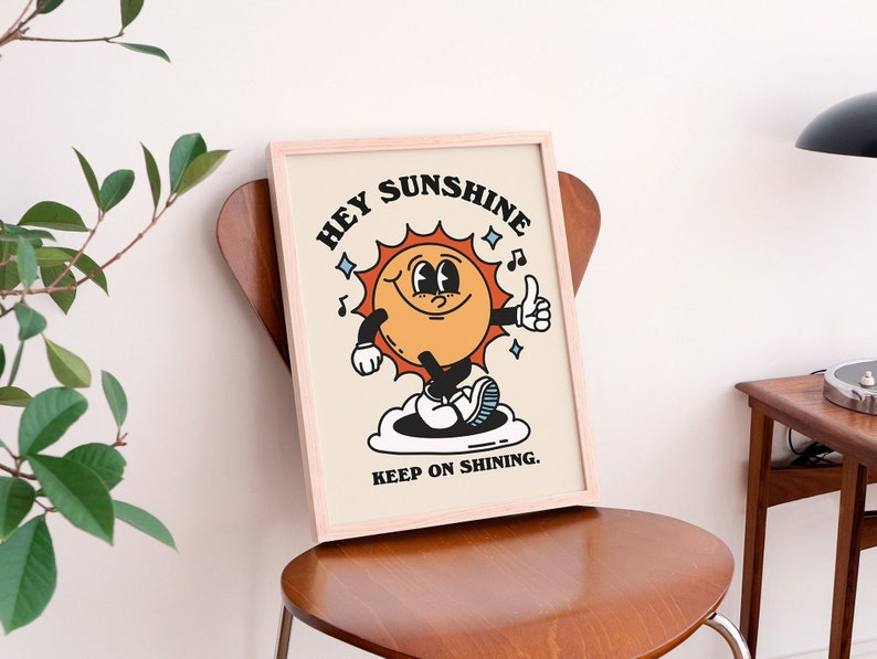 Sun Retro Character Wall Decor, Retro Quote Wall Print, Vintage Poster ...